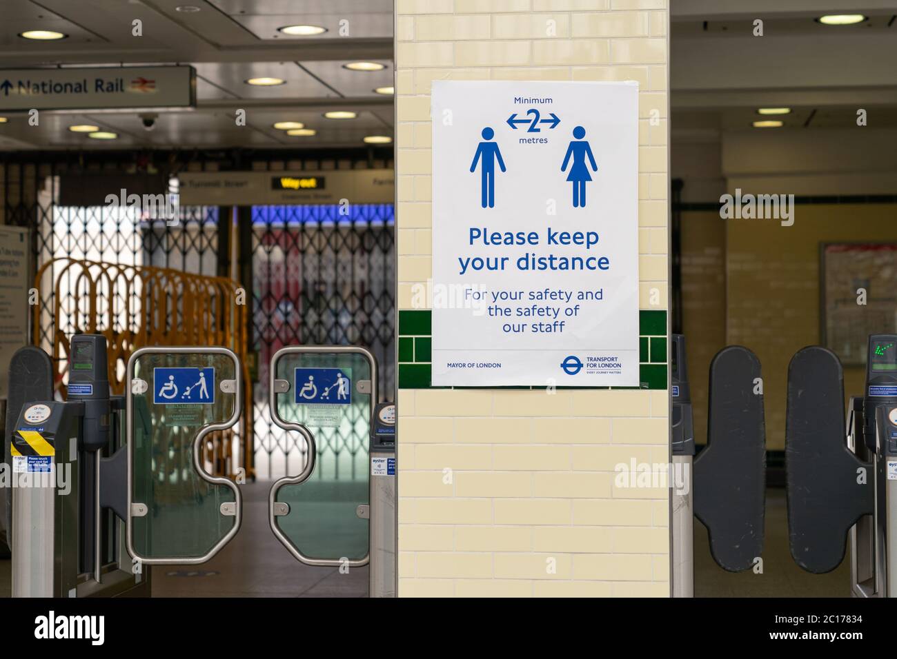 LONDON, ENGLAND - JUNE 8, 2020: 2 metre social distancing requirement ...