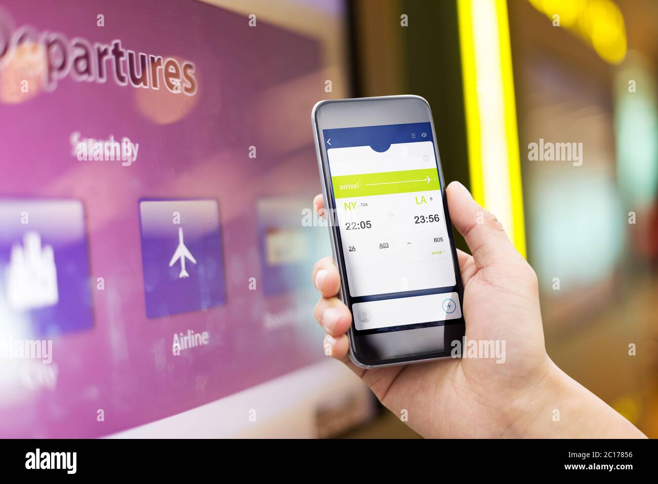 mobile phone with screen in airport Stock Photo - Alamy