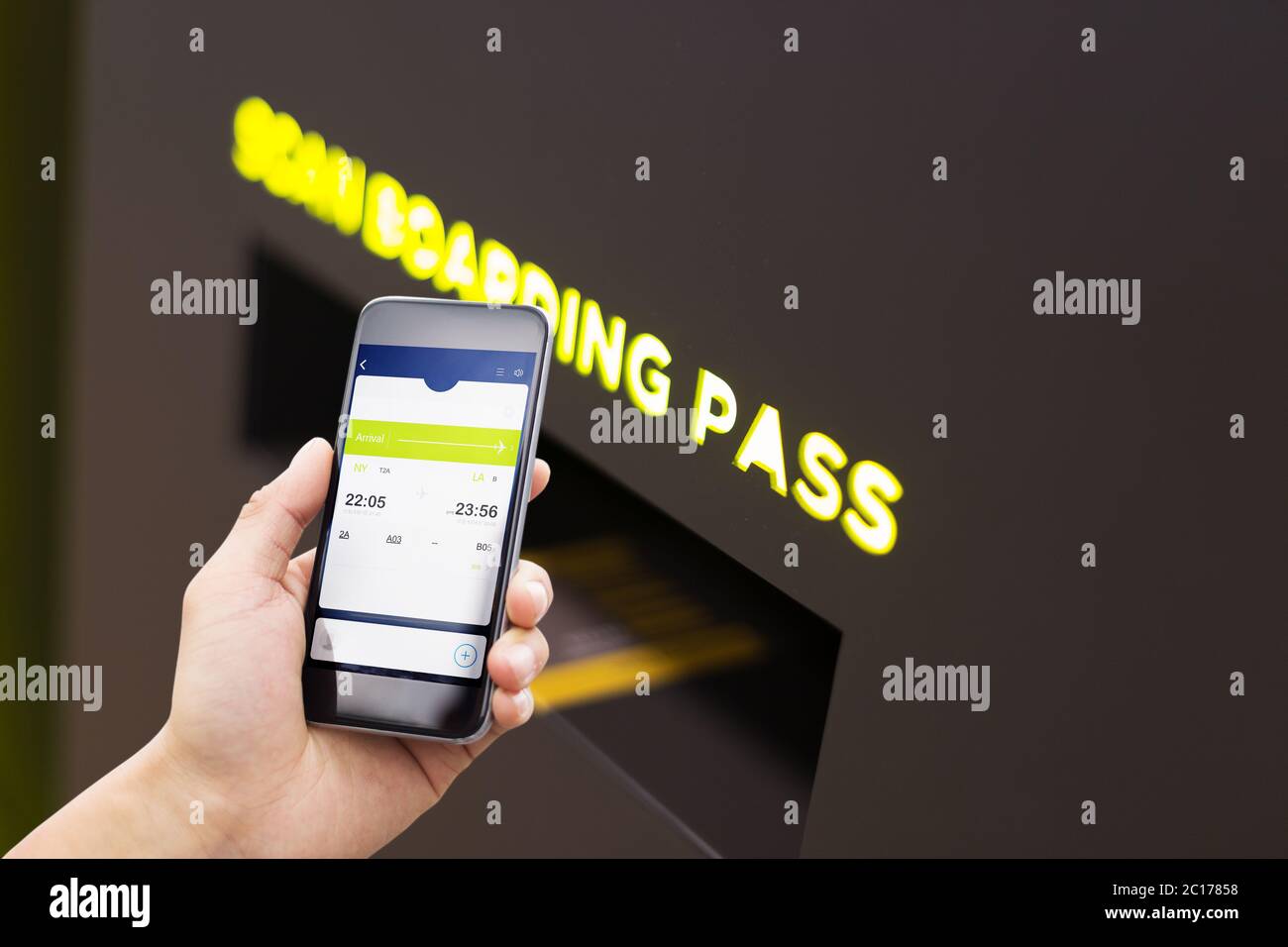 mobile phone with scan boarding pass in airport Stock Photo - Alamy