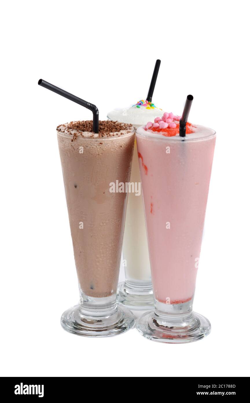 three types of milkshake drink Stock Photo - Alamy