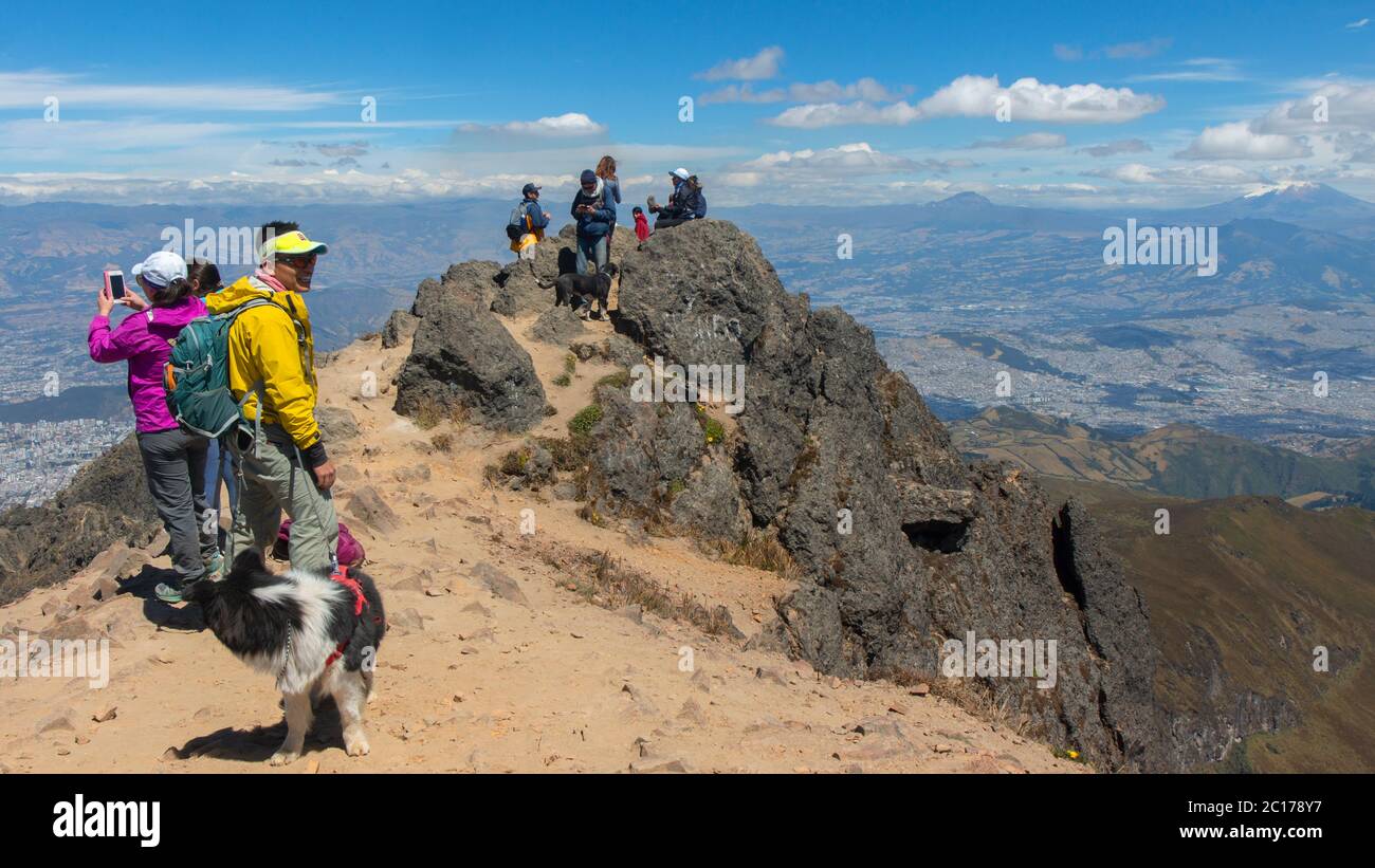 Quito, Pichincha / Ecuador - September 8 2019: Group of tourists with a ...