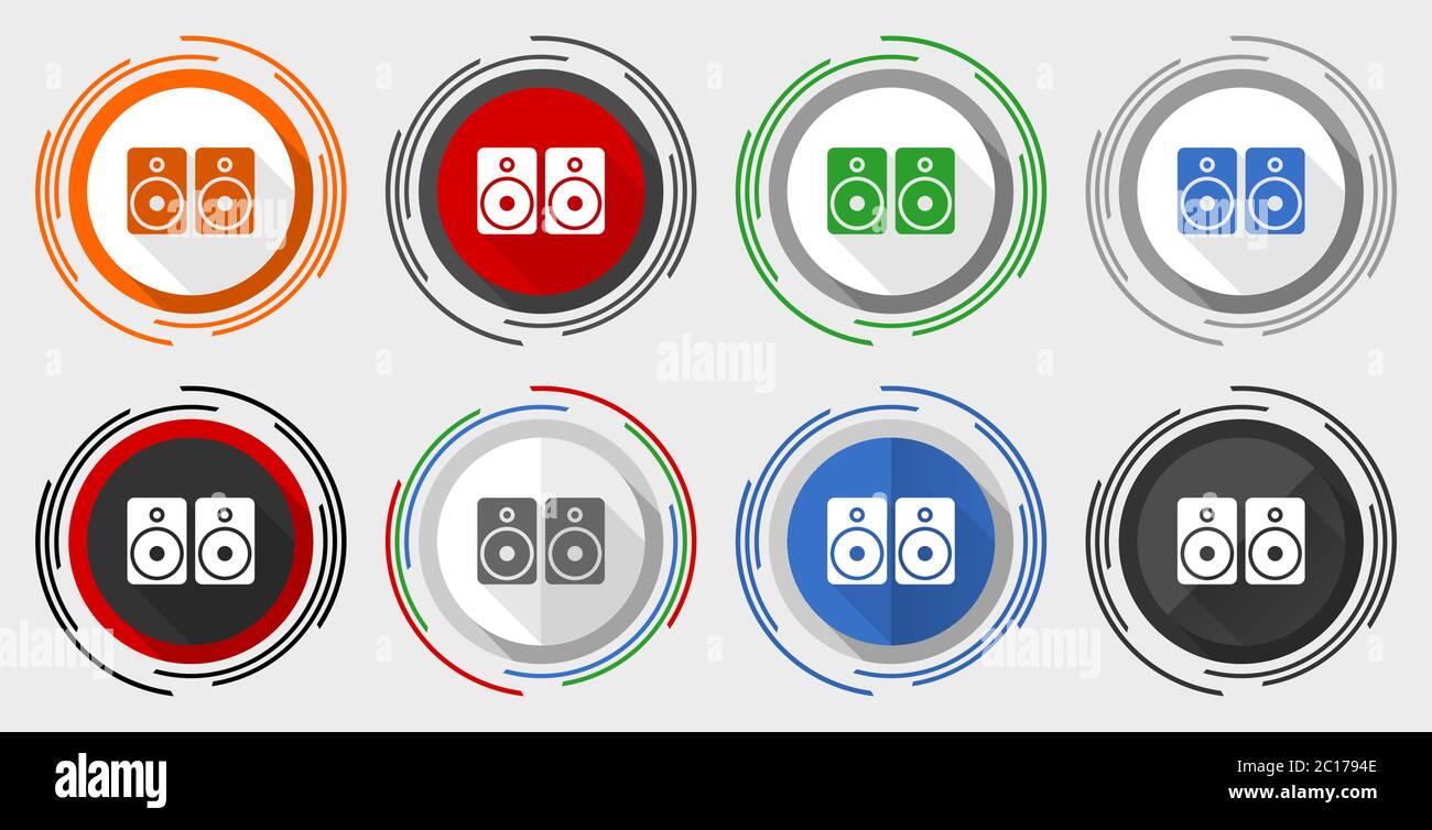 Set of music speakers, loudspeaker modern design flat graphic in 8 ...