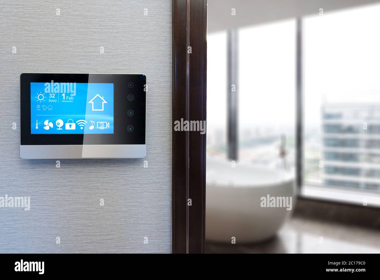 digital screen with modern bathroom in smart home Stock Photo - Alamy