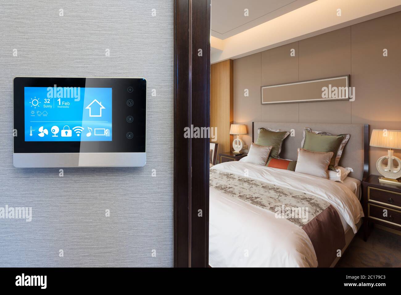 digital screen with luxury bedroom in smart home Stock Photo - Alamy