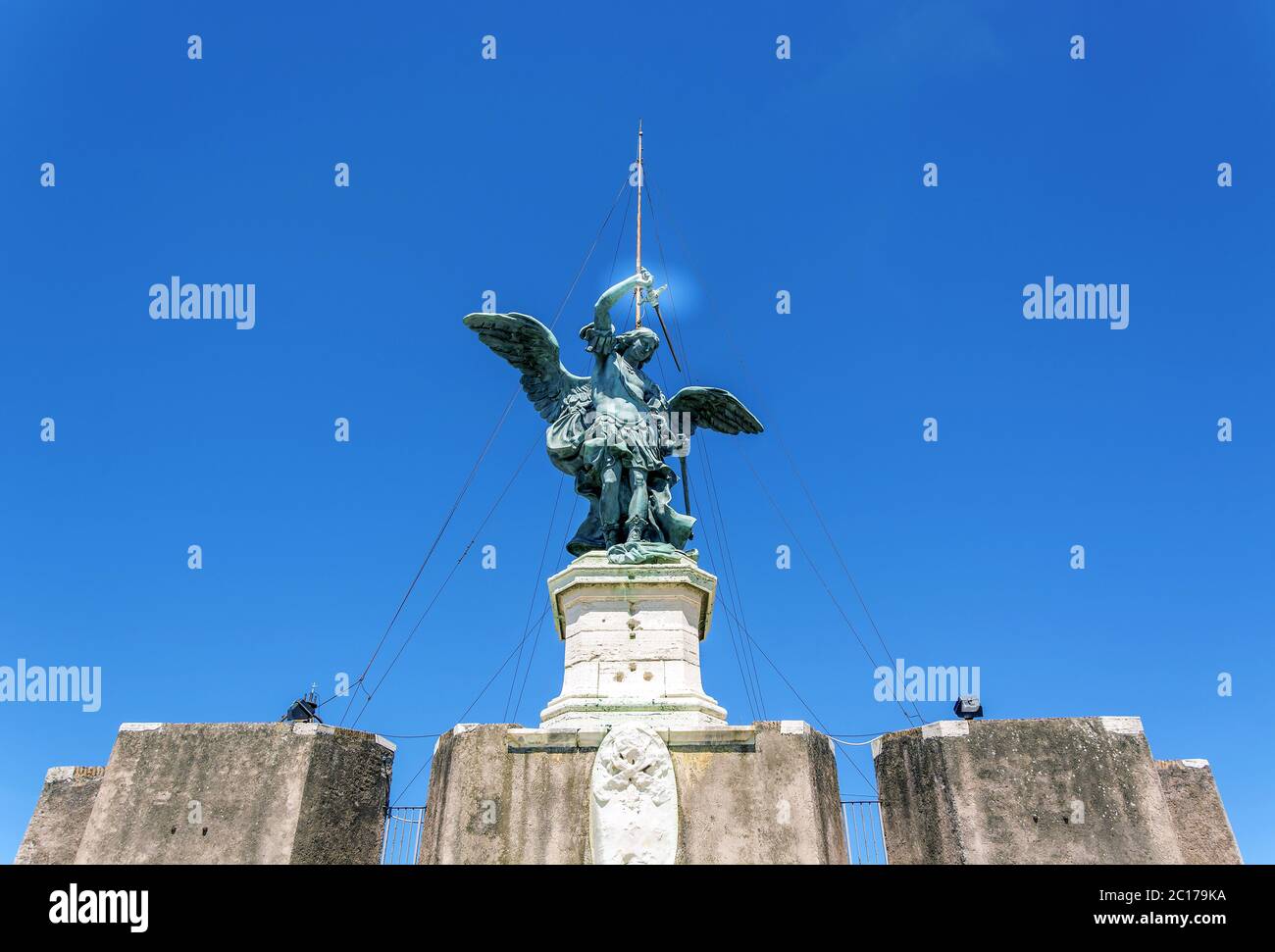 Bronze Statue of the archangel Michael on top of Castel Sant Angelo in ...