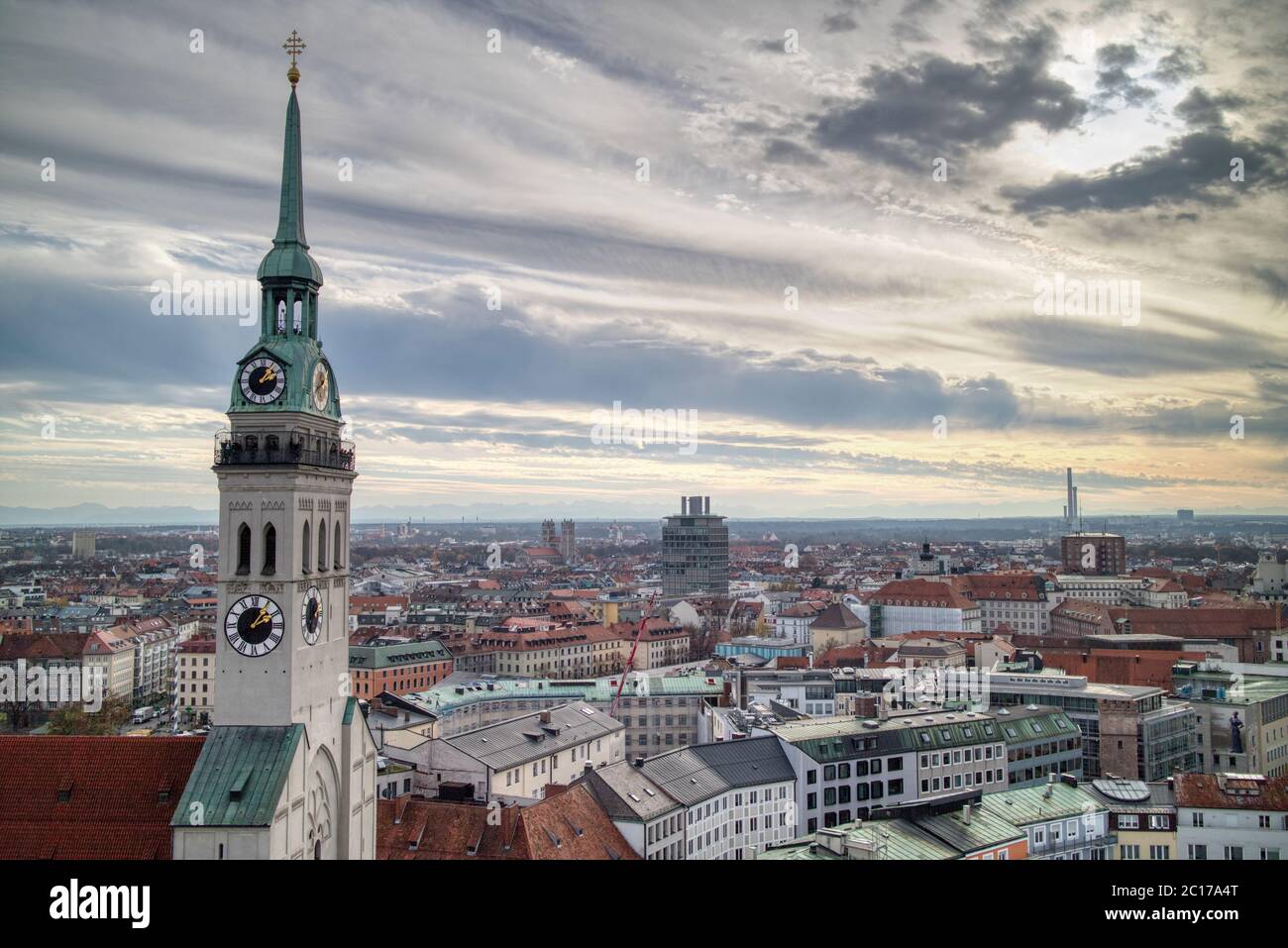 Aerial panoramic view above historical part of Munich, Germany Stock ...