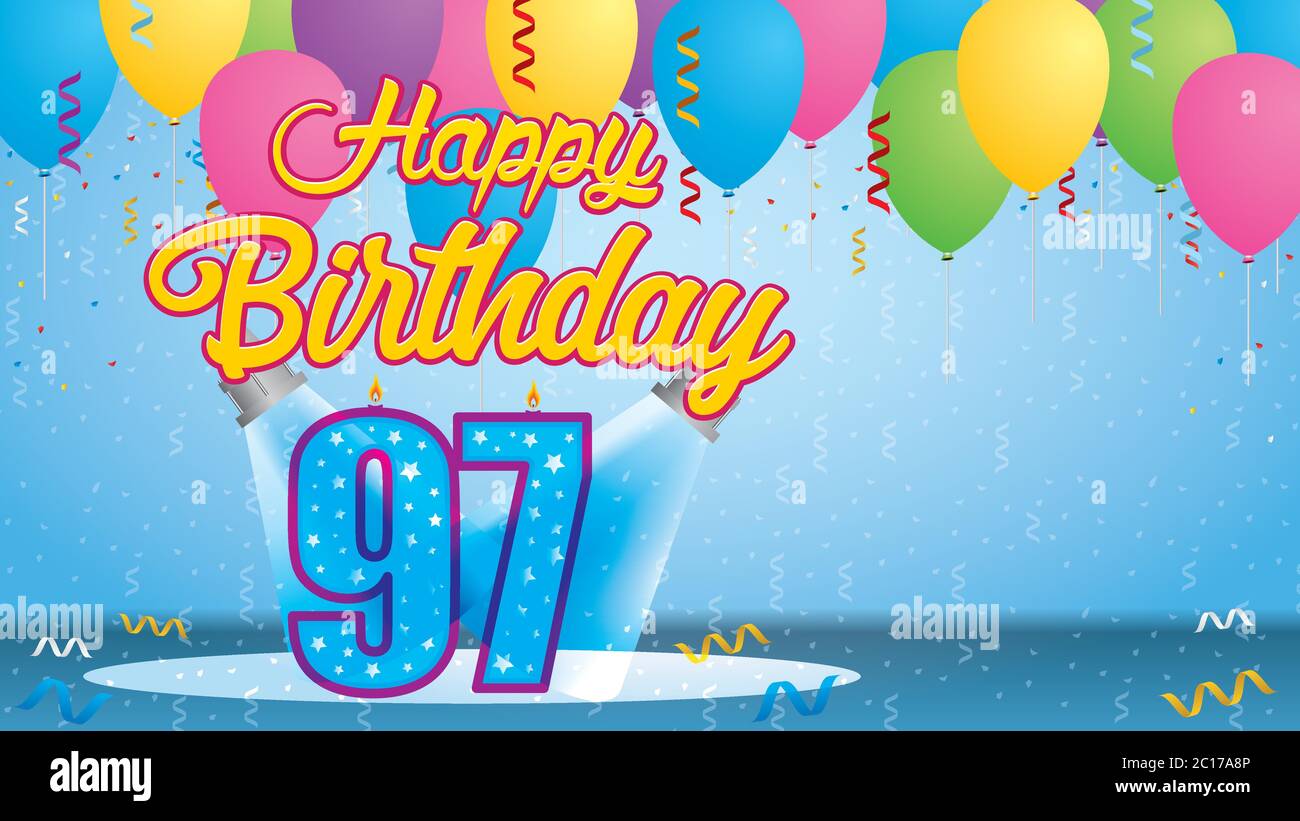 Happy Birthday 97 Greeting card. Candle lit in the form of a number ...
