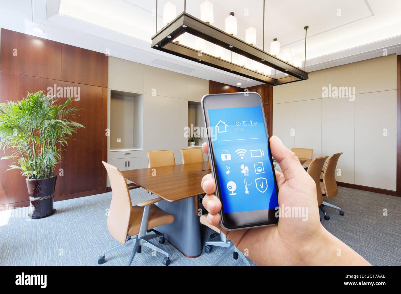 mobile phone in smart home with painted table Stock Photo - Alamy