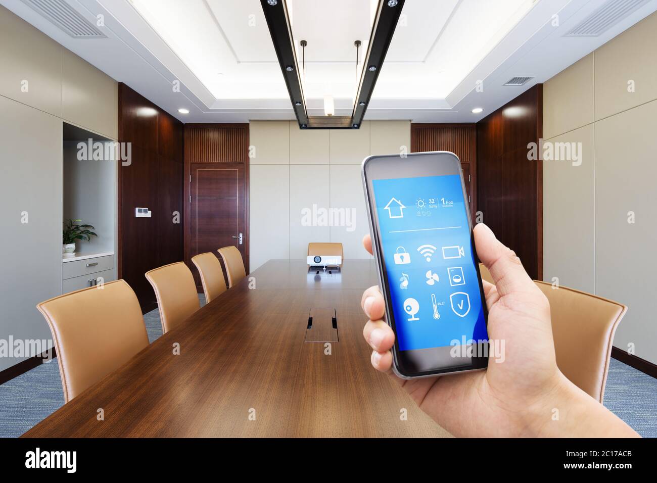 mobile phone in smart home with painted table Stock Photo - Alamy