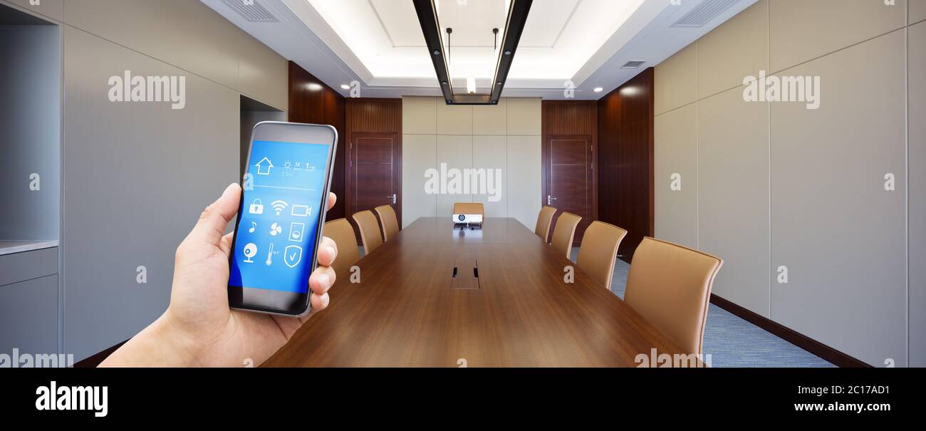 mobile phone in smart home with painted table Stock Photo - Alamy