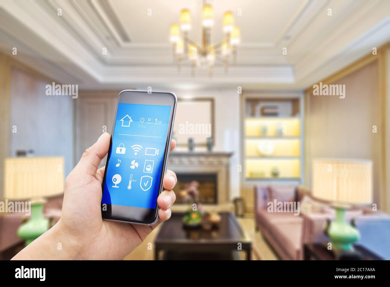 mobile phone in smart home Stock Photo - Alamy