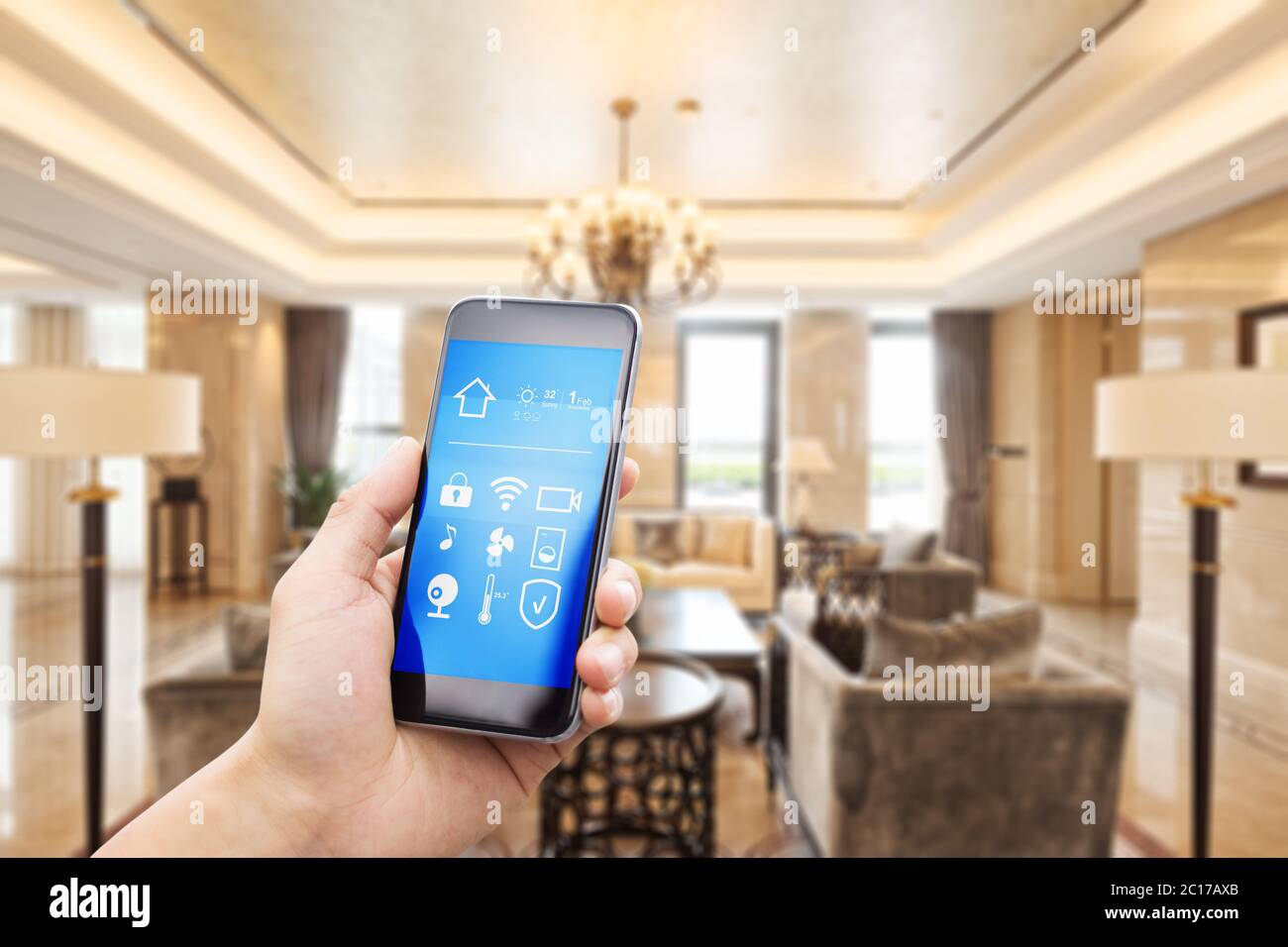mobile phone in smart home Stock Photo - Alamy