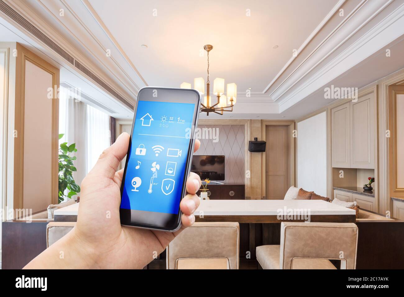 mobile phone in smart home Stock Photo - Alamy
