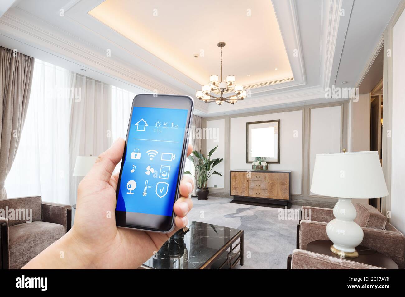 mobile phone in smart home Stock Photo - Alamy