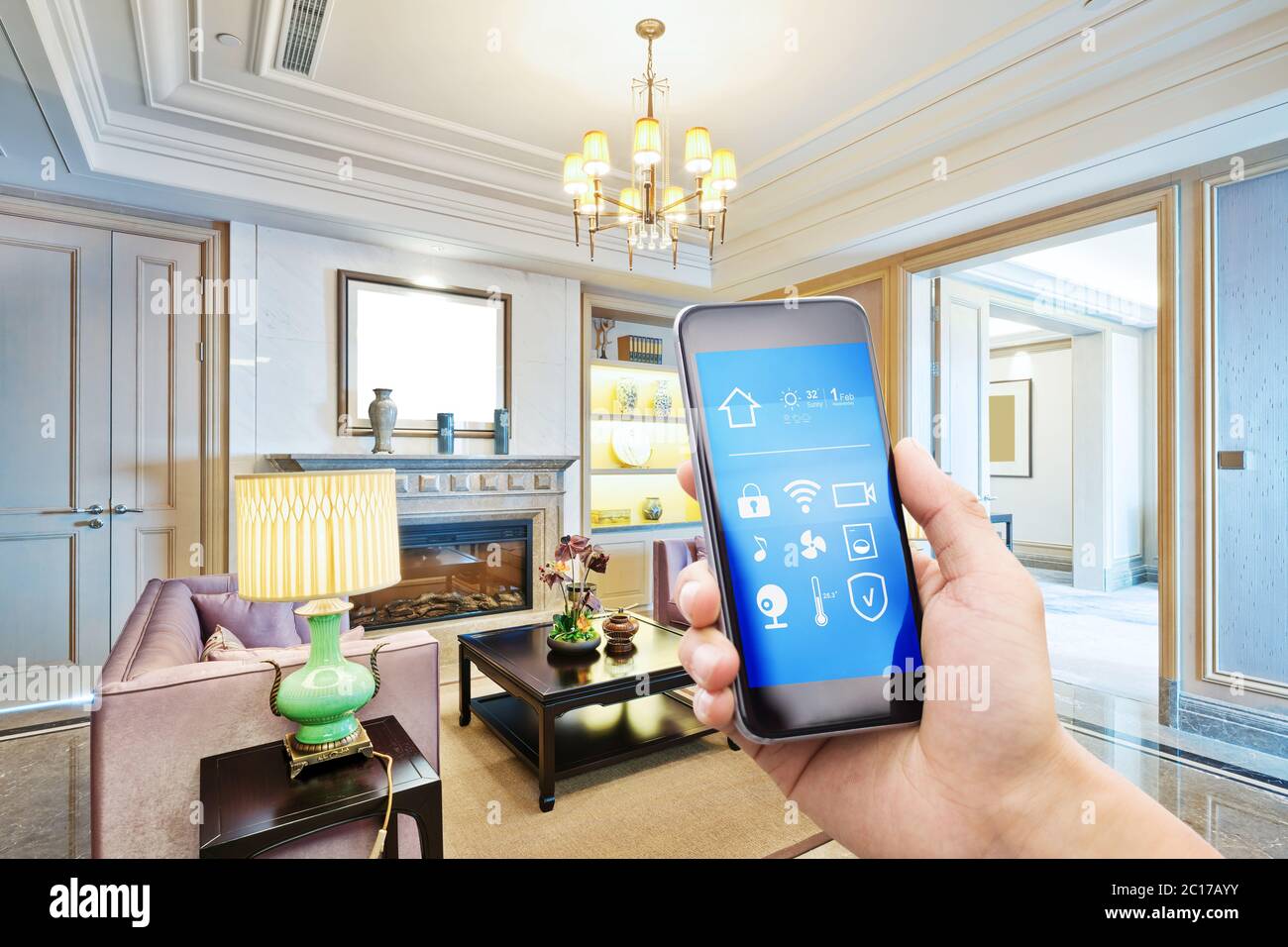 mobile phone in smart home Stock Photo - Alamy