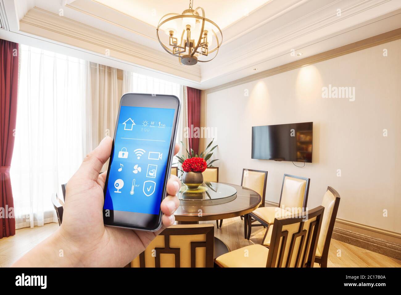 mobile phone in smart home Stock Photo - Alamy