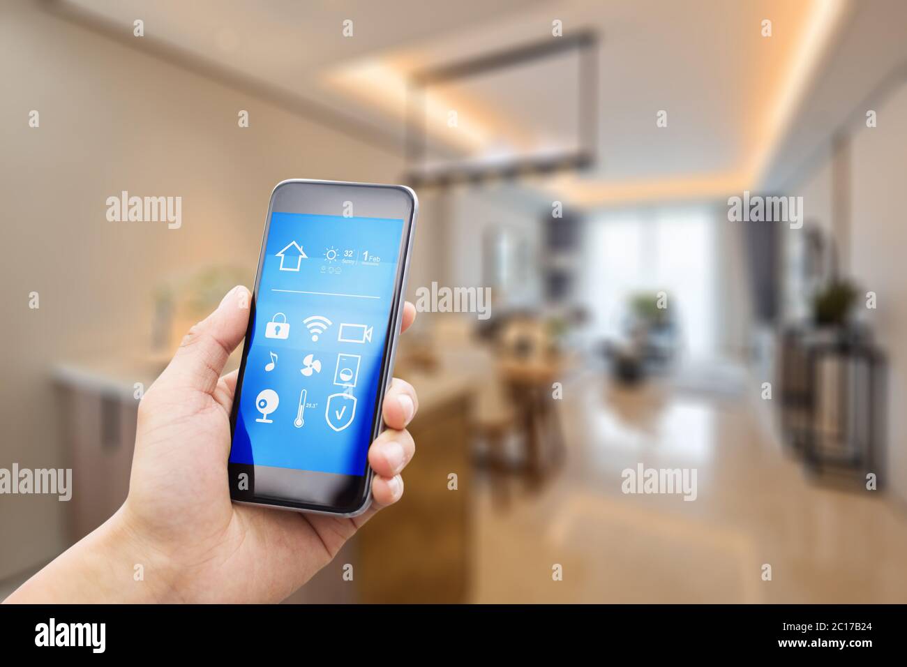 mobile phone in smart home Stock Photo - Alamy