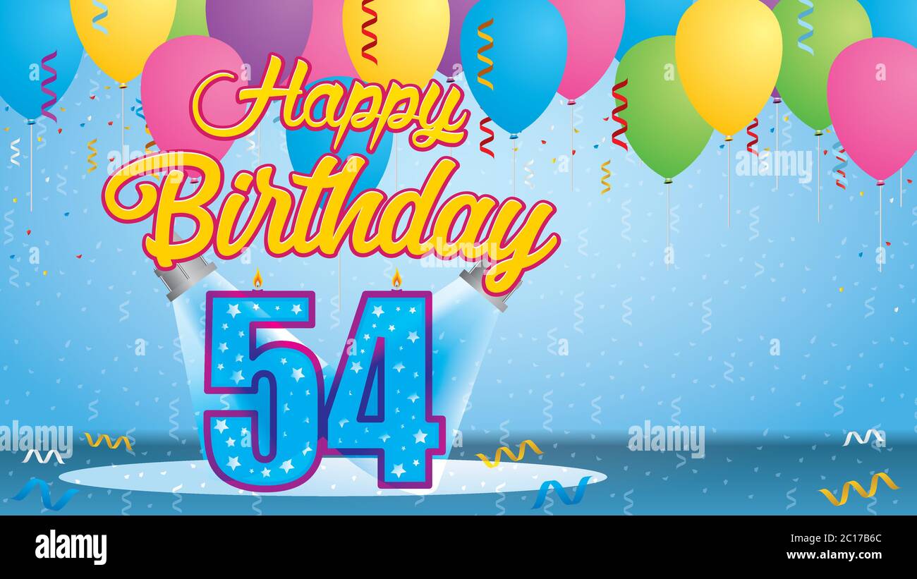 Happy Birthday 54 Greeting card. Candle lit in the form of a number ...