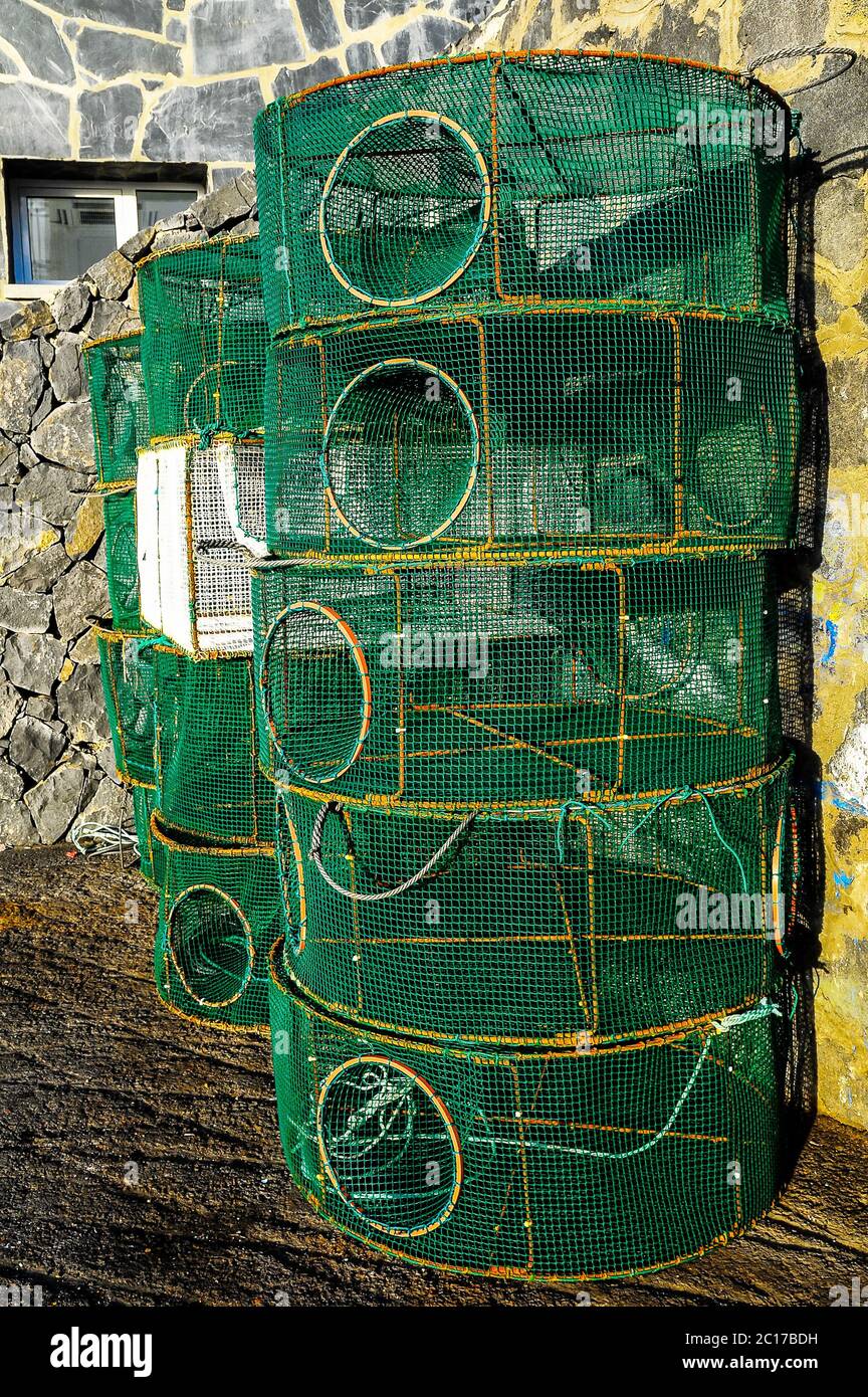 Empty Green Net Fish Traps Stock Photo - Alamy