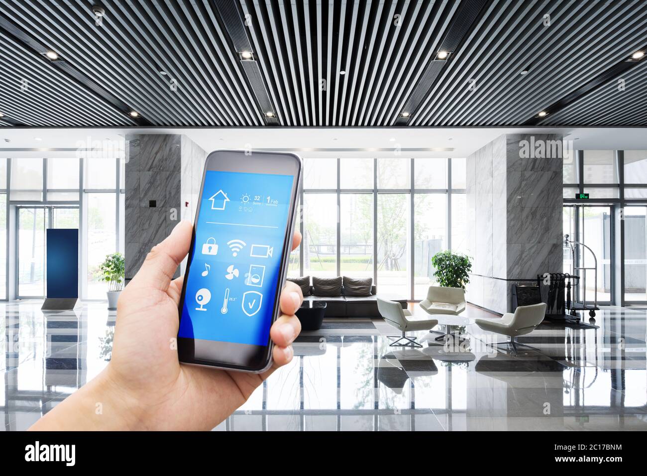 mobile phone with smart hone apps in modern hall Stock Photo - Alamy