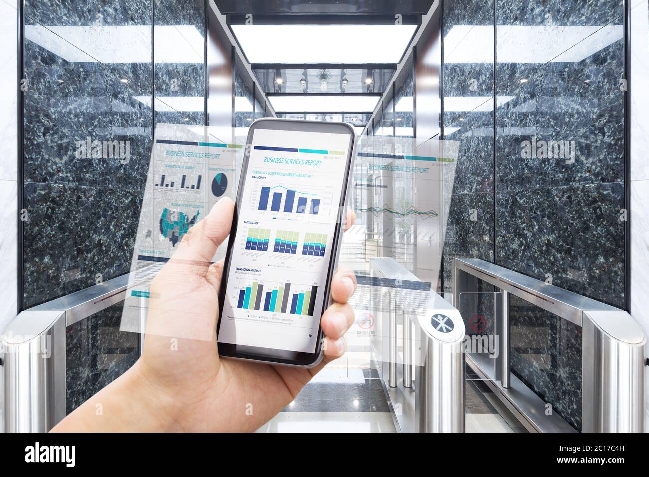 mobile phone with mobile office in modern hall Stock Photo - Alamy