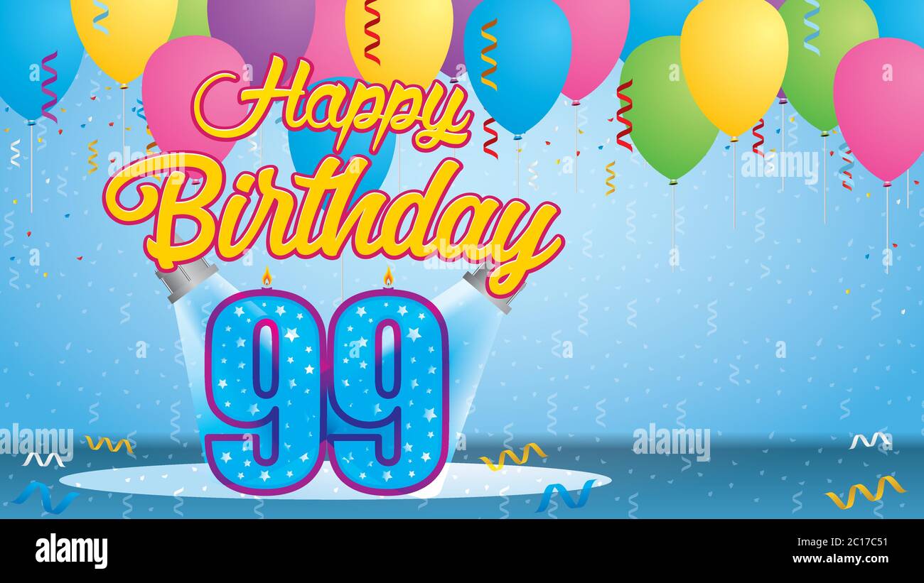 Happy Birthday 99 Greeting card. Candle lit in the form of a number ...