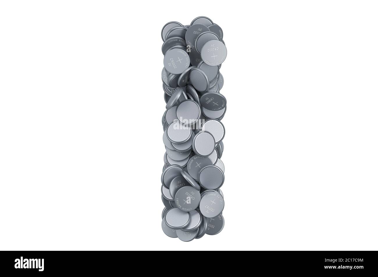 Letter I from button cells, 3D rendering isolated on white background ...