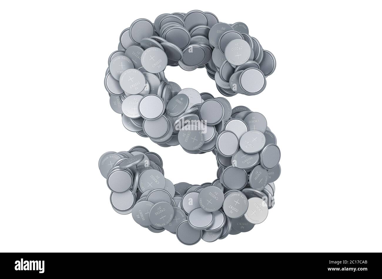 Letter S from button cells, 3D rendering isolated on white background ...