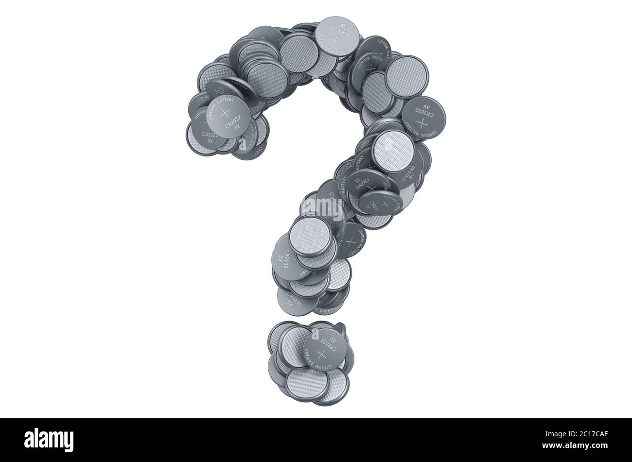 Question mark from button cells, 3D rendering isolated on white ...