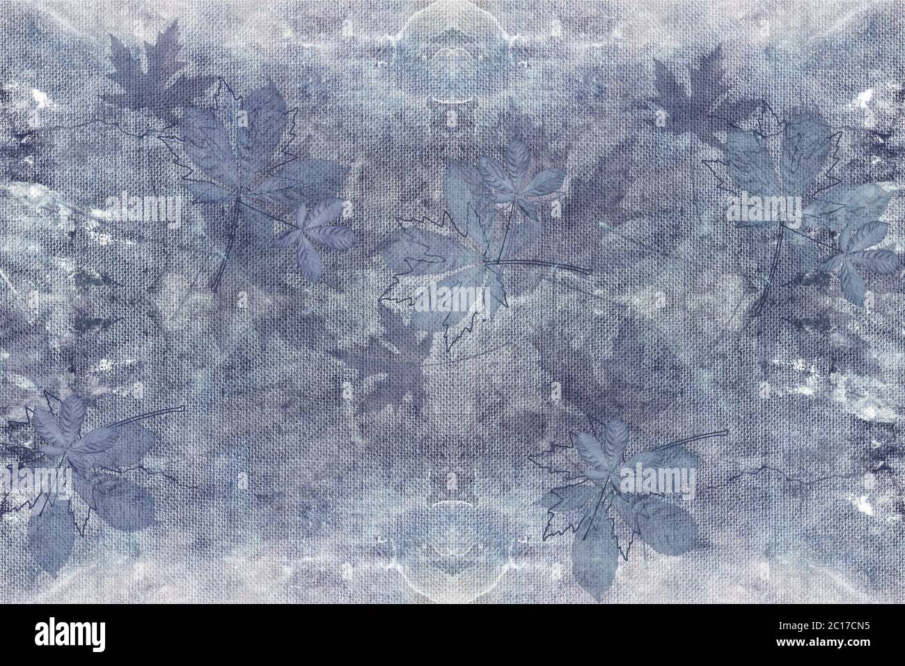 3d background, maple leaves on fabric canvas texture. Denim color Stock ...
