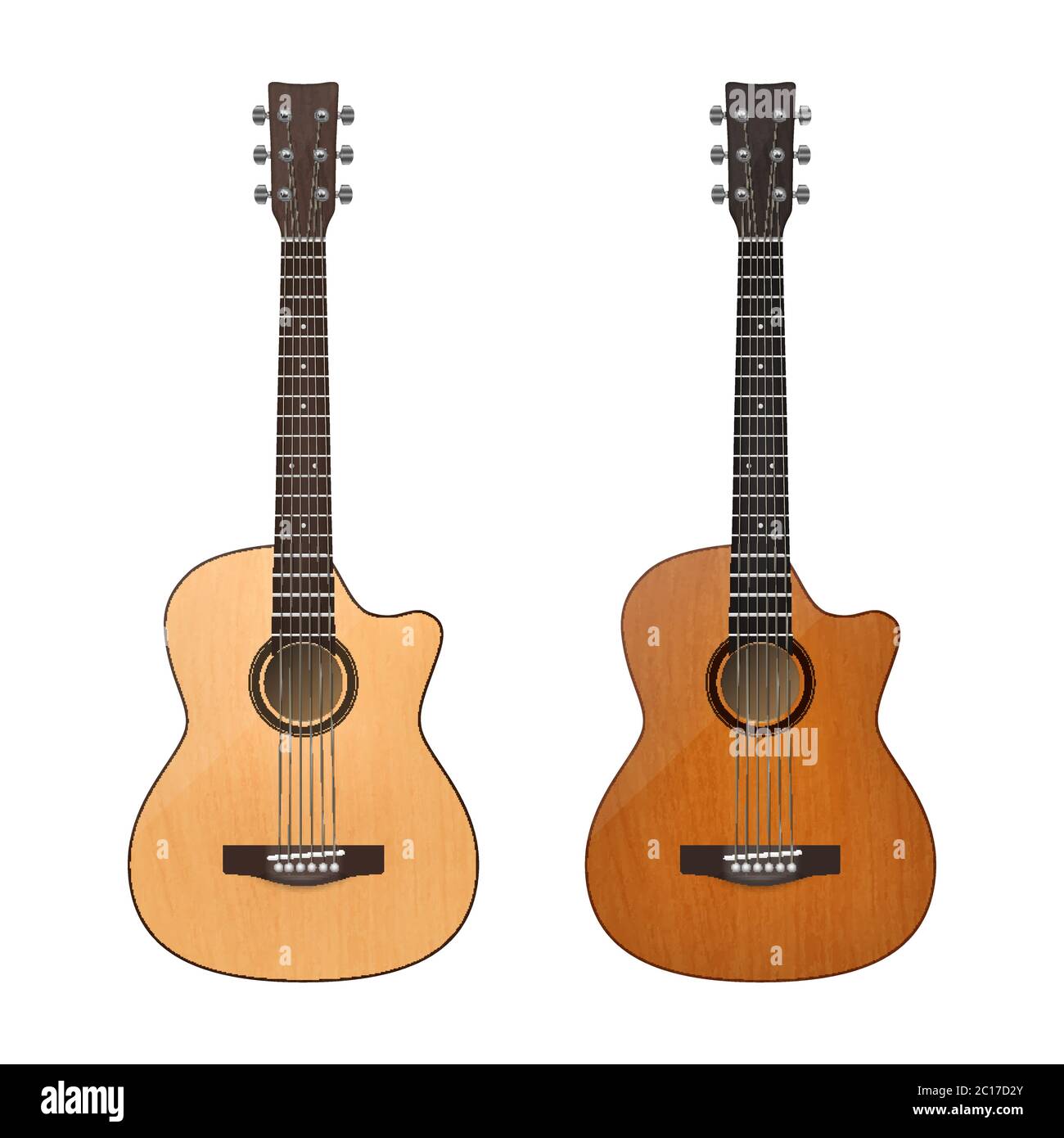 Vector 3d Realistic Classic Old Retro Acoustic Brown Wooden Guitar Icon ...