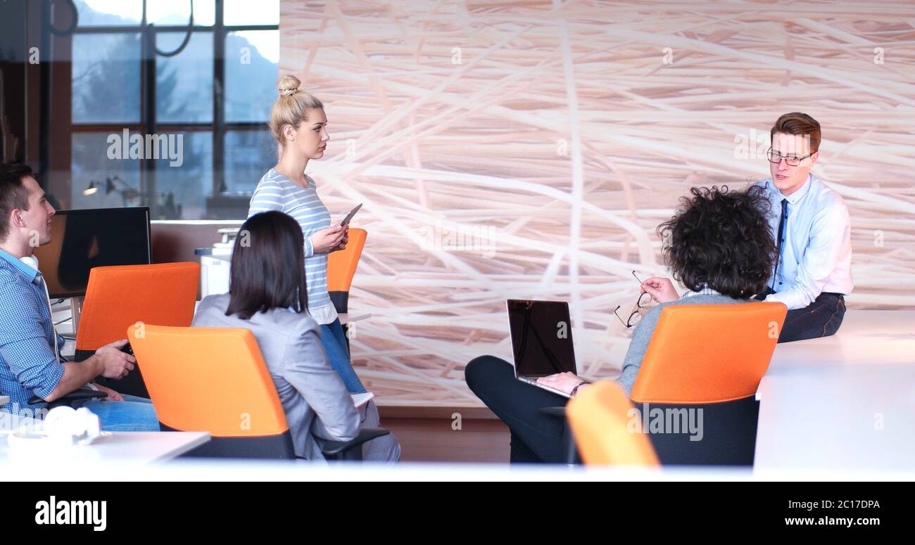 Startup Business Team At A Meeting at modern office building Stock ...