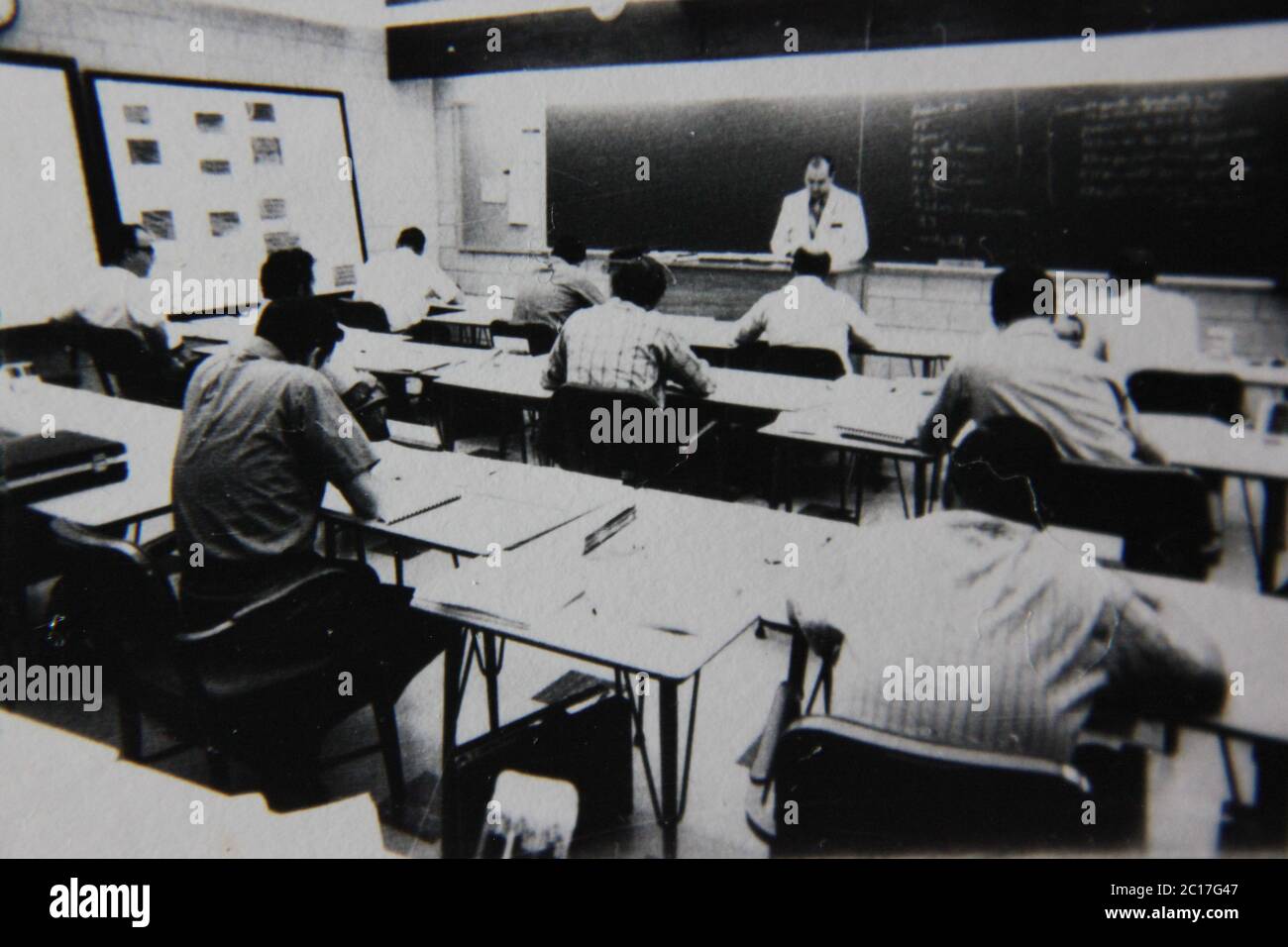 Fine 70s vintage black and white extreme photography of a classroom ...
