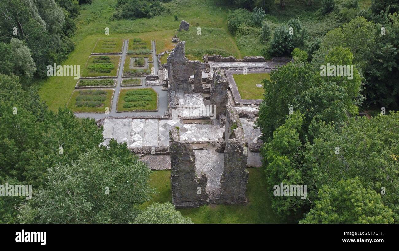 Aerial view of The Remains of the Priory ruins, Haverfordwest ...