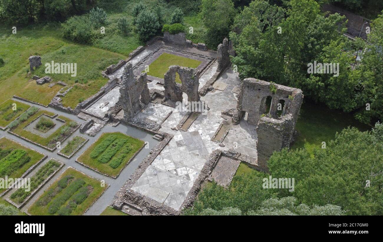 Aerial view of The Remains of the Priory ruins, Haverfordwest ...