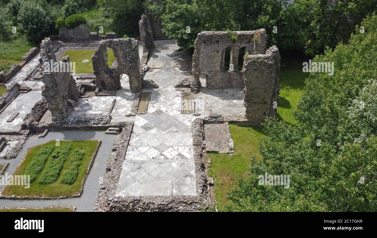 Aerial view of The Remains of the Priory ruins, Haverfordwest ...