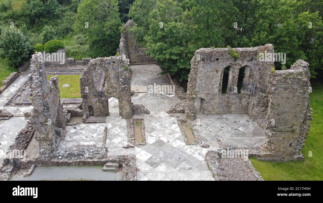 Aerial view of The Remains of the Priory ruins, Haverfordwest ...