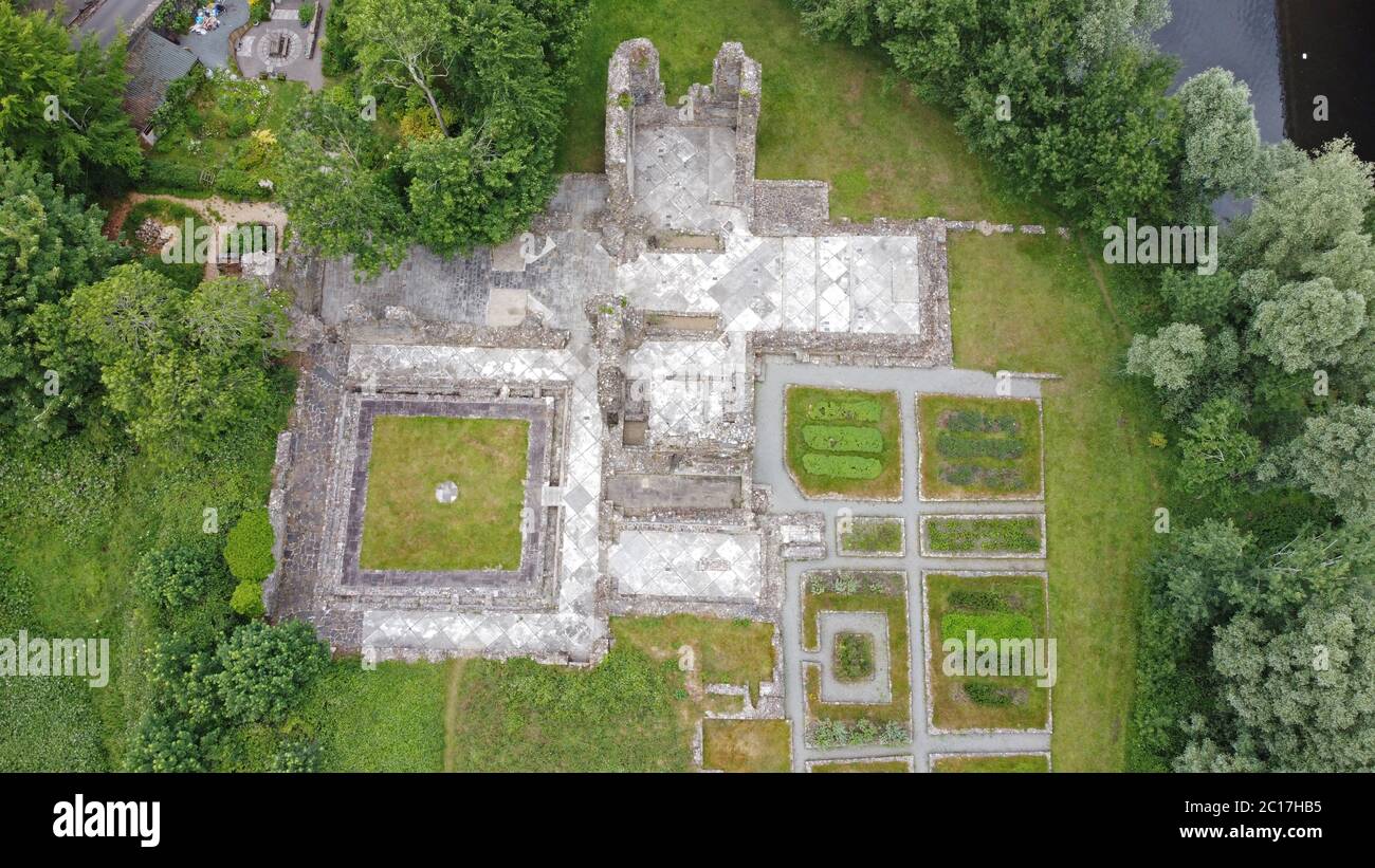 Aerial view of The Remains of the Priory ruins, Haverfordwest ...