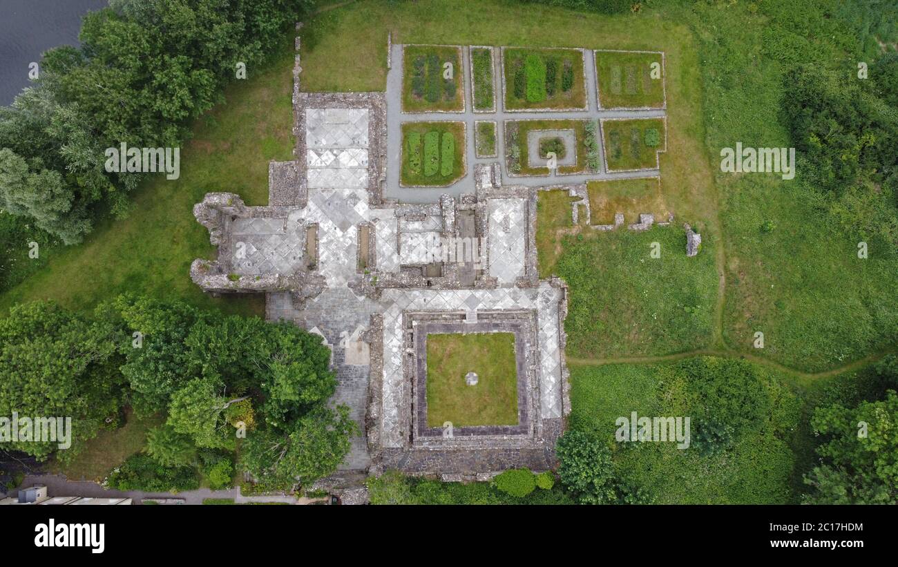 Aerial view of The Remains of the Priory ruins, Haverfordwest ...