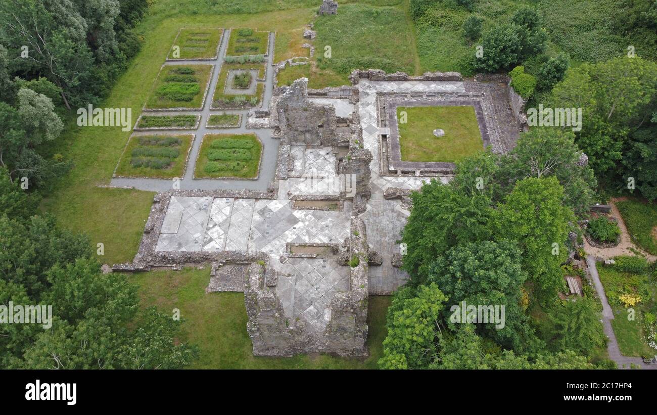 Aerial view of The Remains of the Priory ruins, Haverfordwest ...