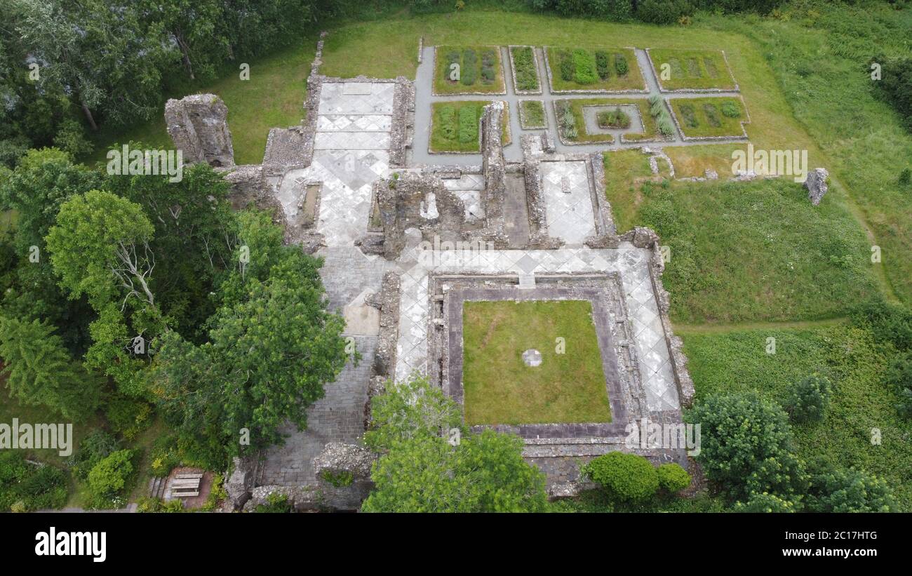 Aerial view of The Remains of the Priory ruins, Haverfordwest ...