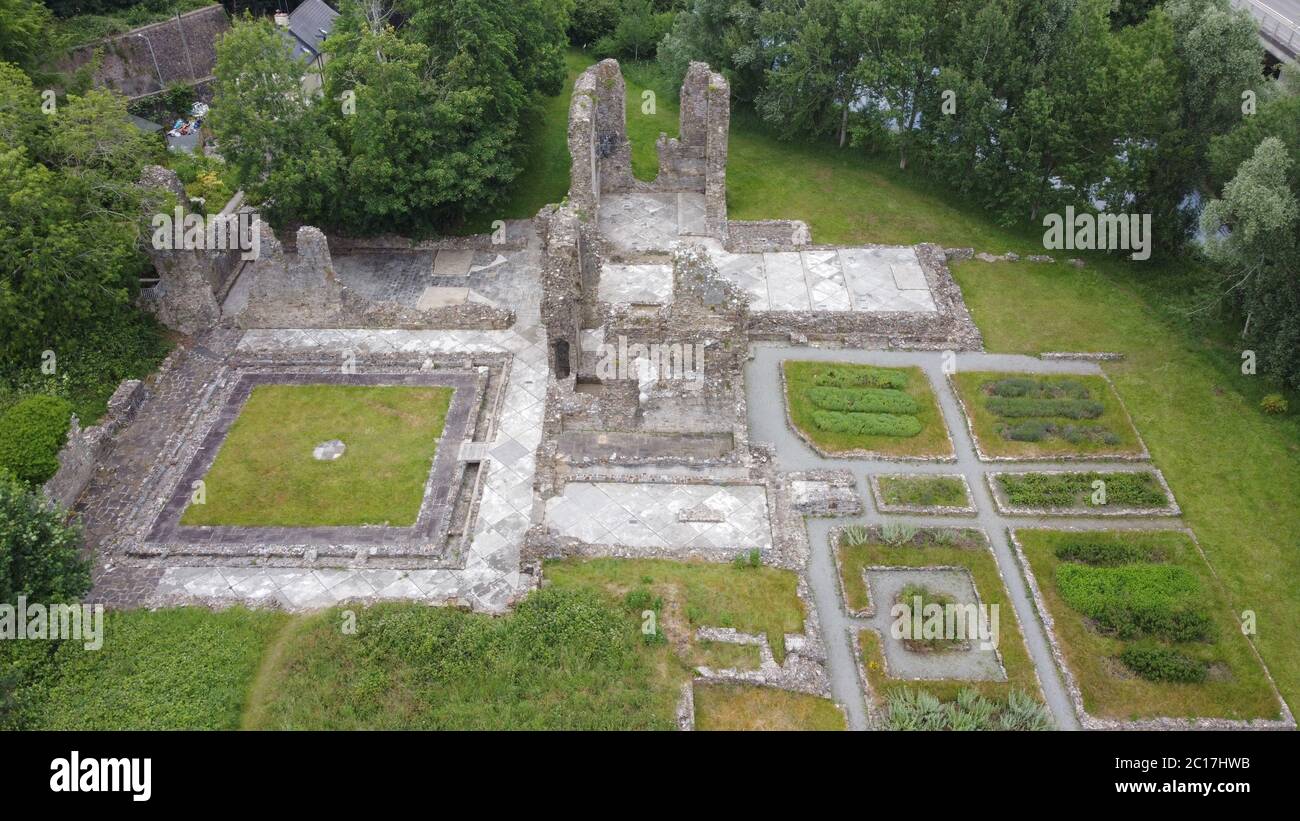 Aerial view of The Remains of the Priory ruins, Haverfordwest ...
