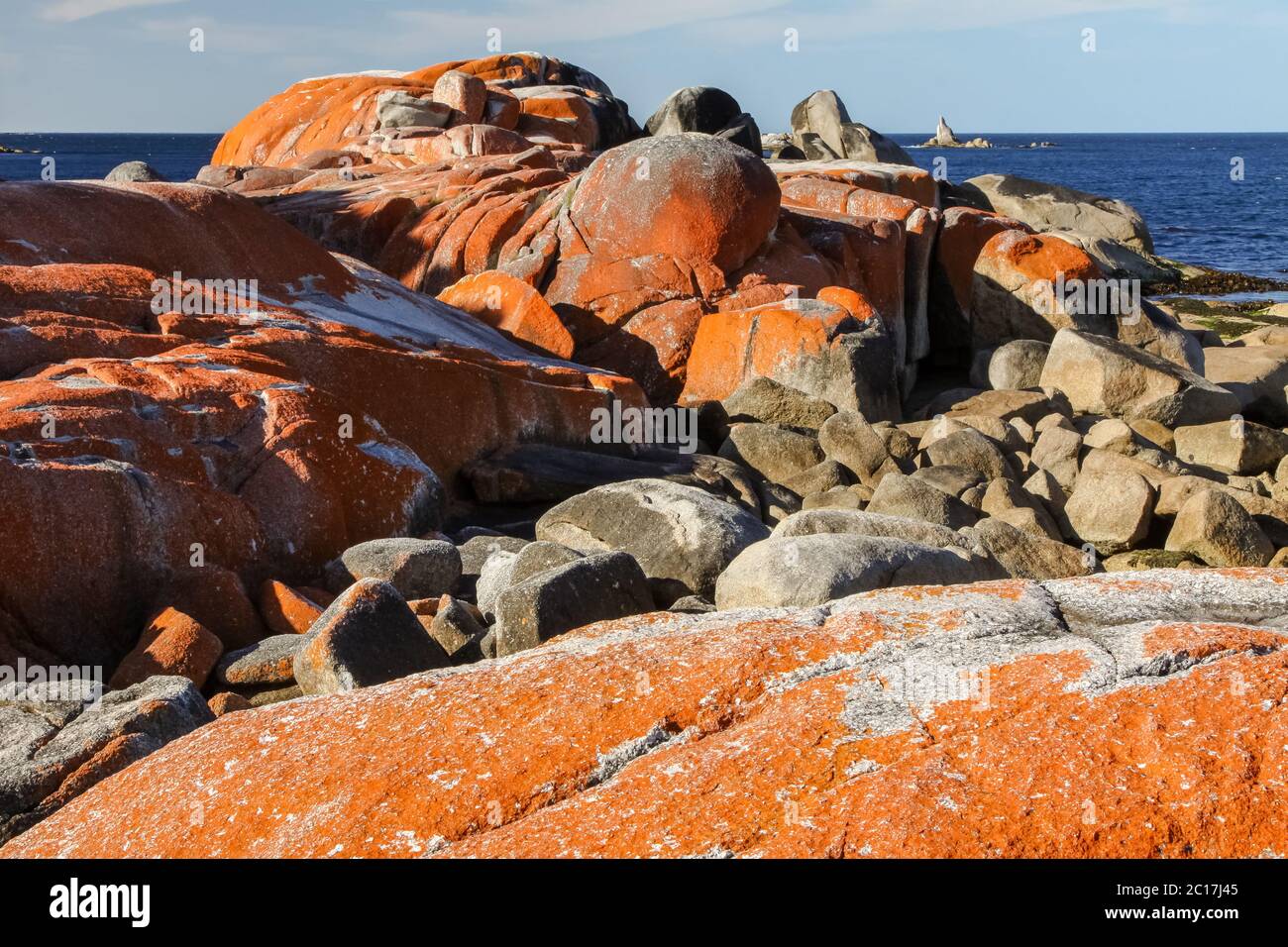 Lichen covered rocks, Bay of Fires, Tasmania, Australia Stock Photo - Alamy