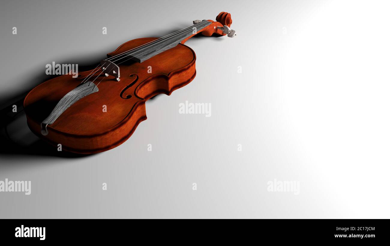 Violin laying on a white surface - 3D rendering illustration Stock ...