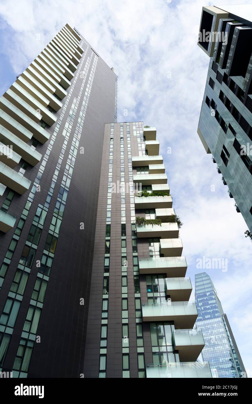 Milan, Lombardy, Italy: modern buildings in Alvar Aalto square. Torre ...