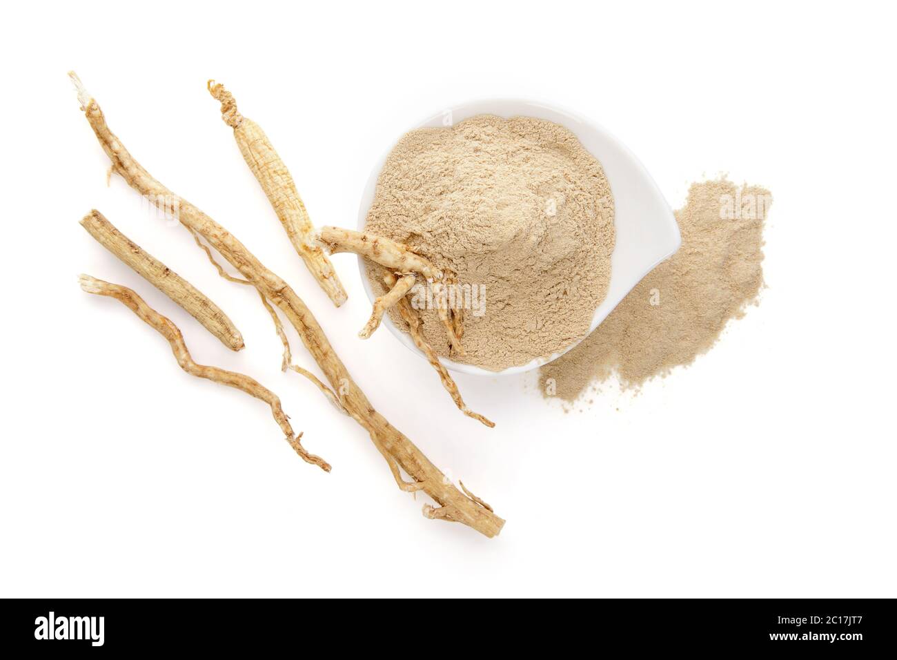 Healthy ginseng powder and root from above Stock Photo - Alamy