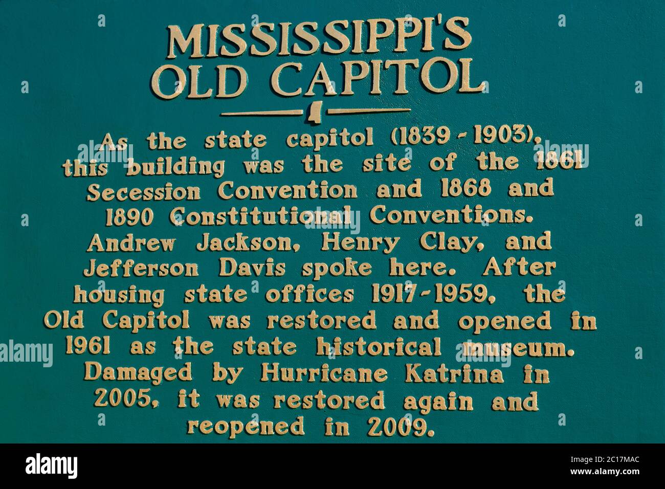 History plaque, Old Capitol Building, Jackson, Mississippi, USA Stock ...