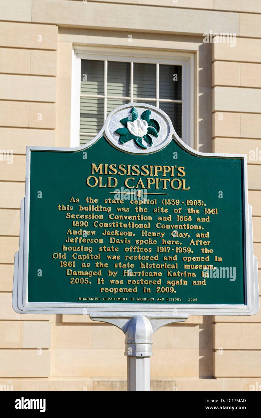 History plaque, Old Capitol Building, Jackson, Mississippi, USA Stock ...