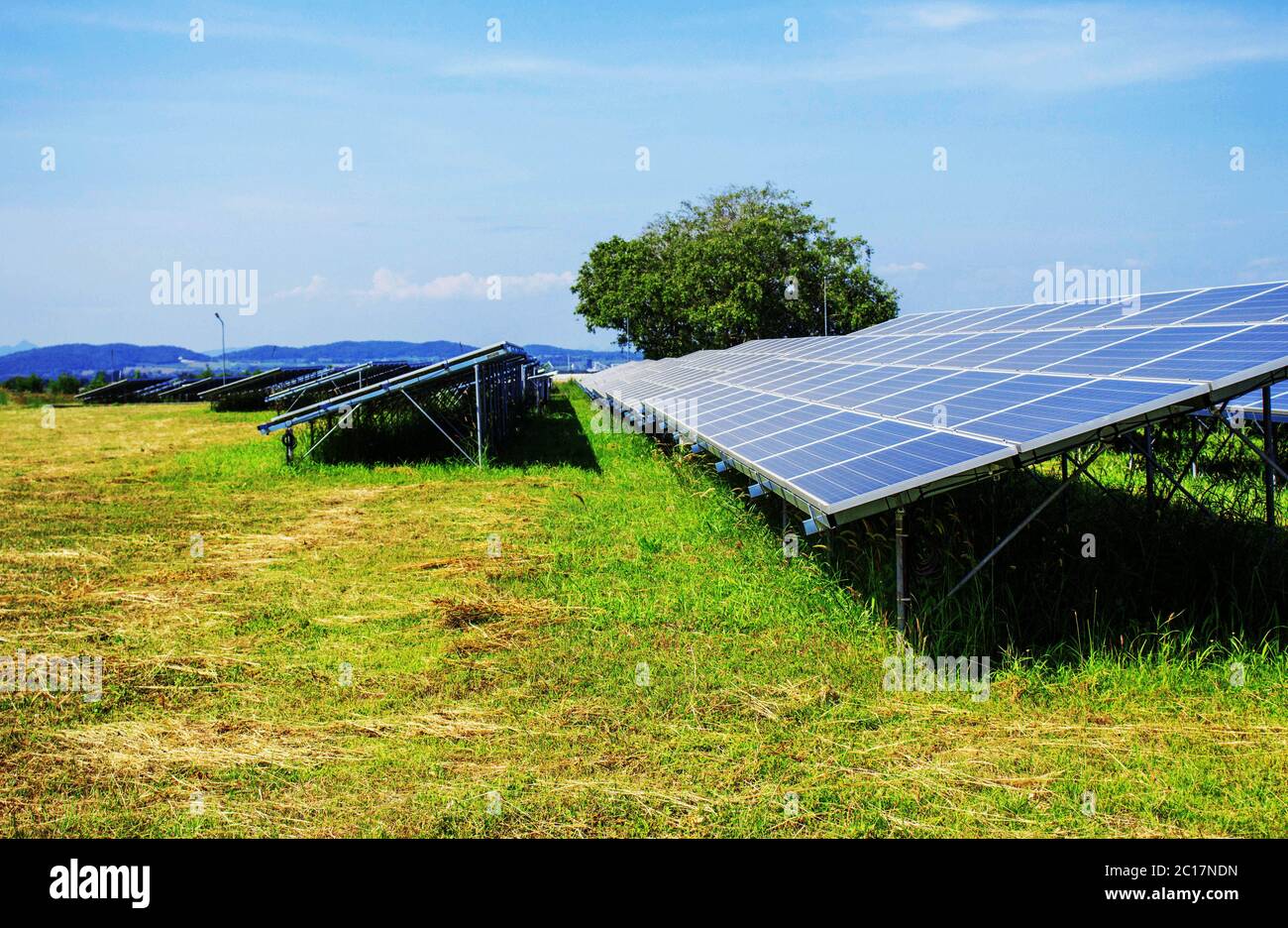 Solar panels on the lawn Stock Photo - Alamy