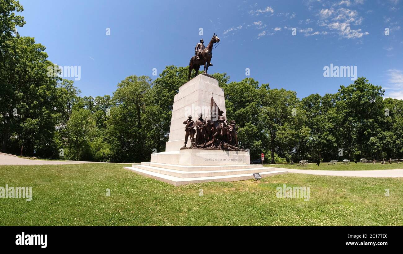 Wide angle view of Virginia Monument in Gettysburg, Pennsylvania Stock ...
